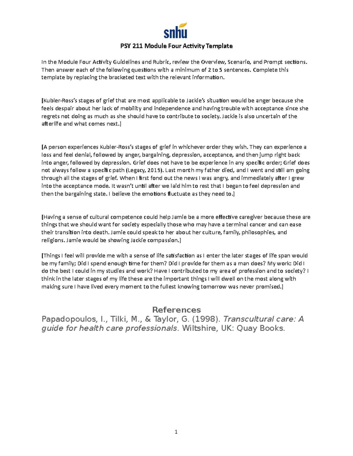 PSY 211 Module Four Activity Template - Then answer each of the ...