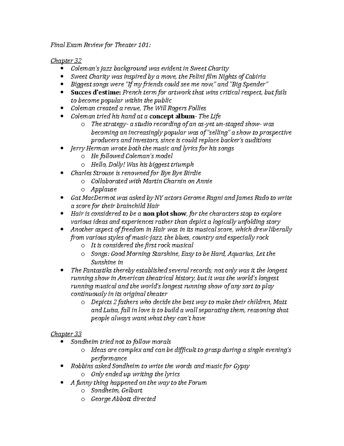 Theater 101 Final Exam Review - Final Exam Review for Theater 101 ...