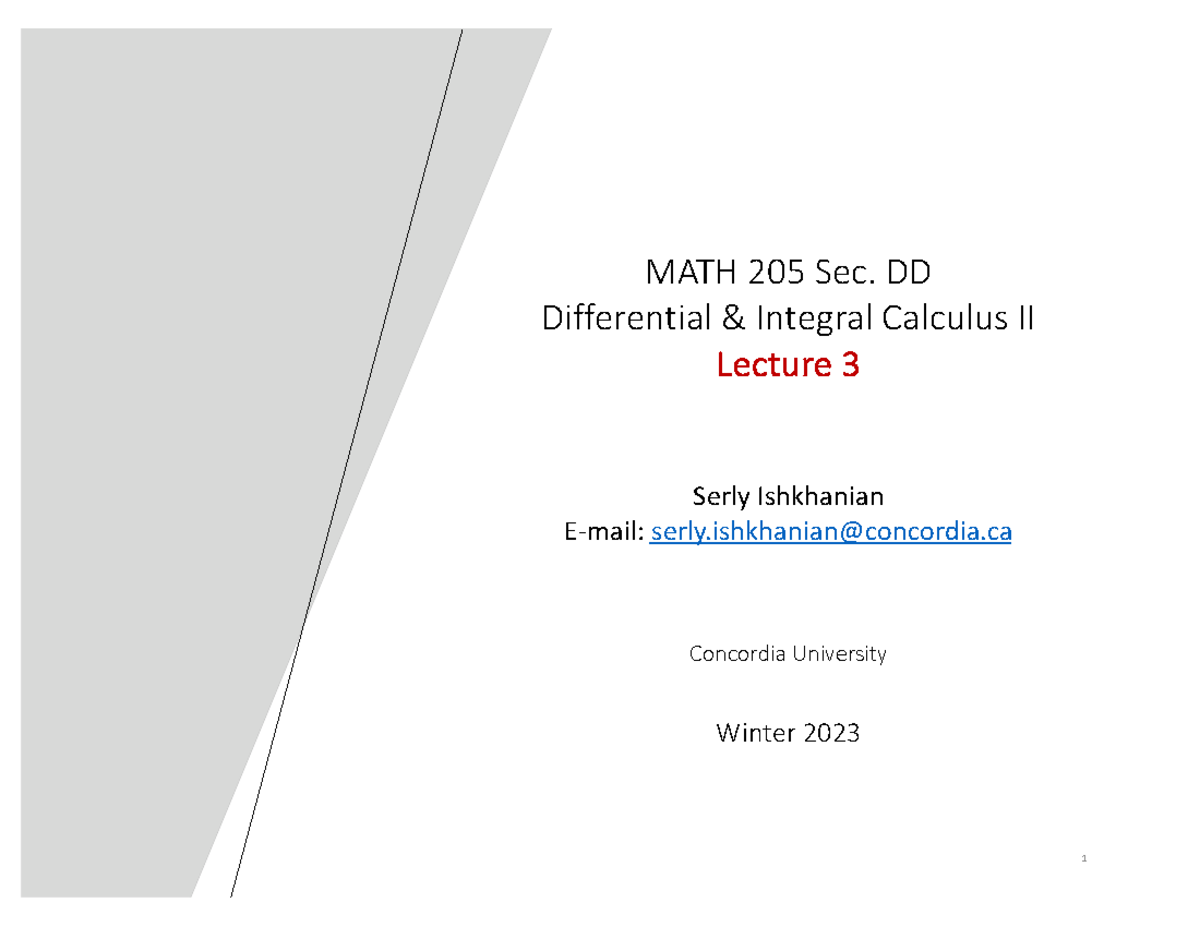 205-Lec-3 - note and examples - 1 MATH 205 Sec. DD Differential ...