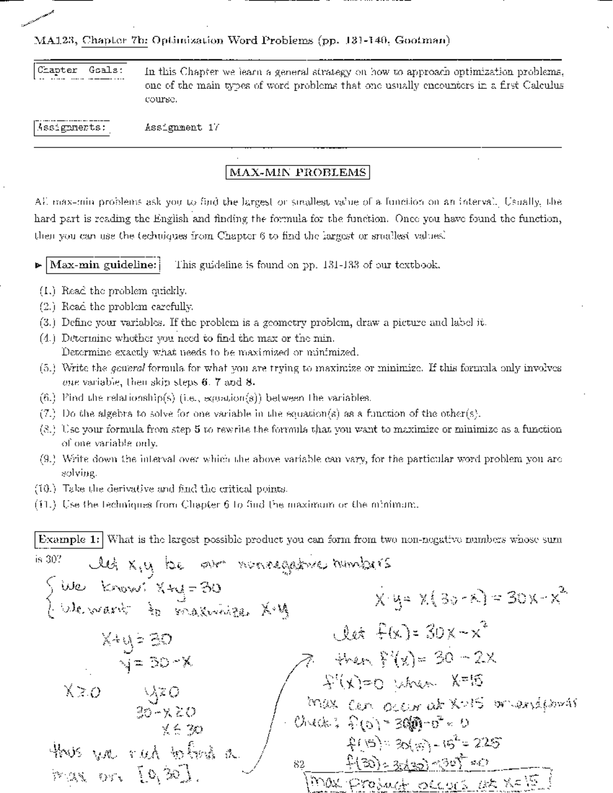 Chapter 7b answers - Lecture notes 7b - MA123, Chapter 7b: Optimization ...