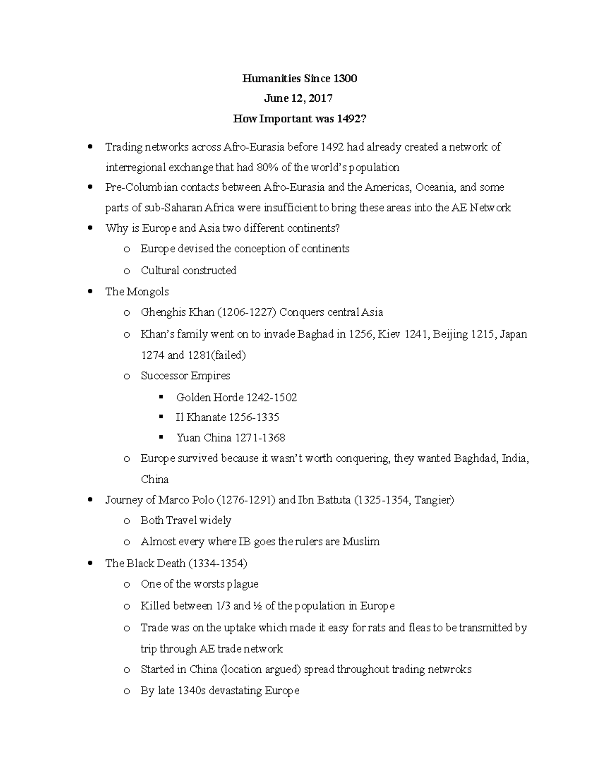 How Important was 1492 Lecture - Humanities Since 1300 June 12, 2017 ...