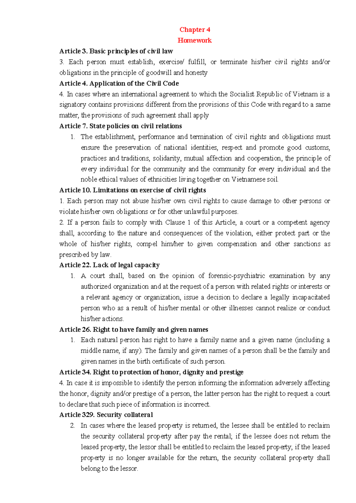 Chapter 4 homework - Chapter 4 Homework Article 3. Basic principles of ...