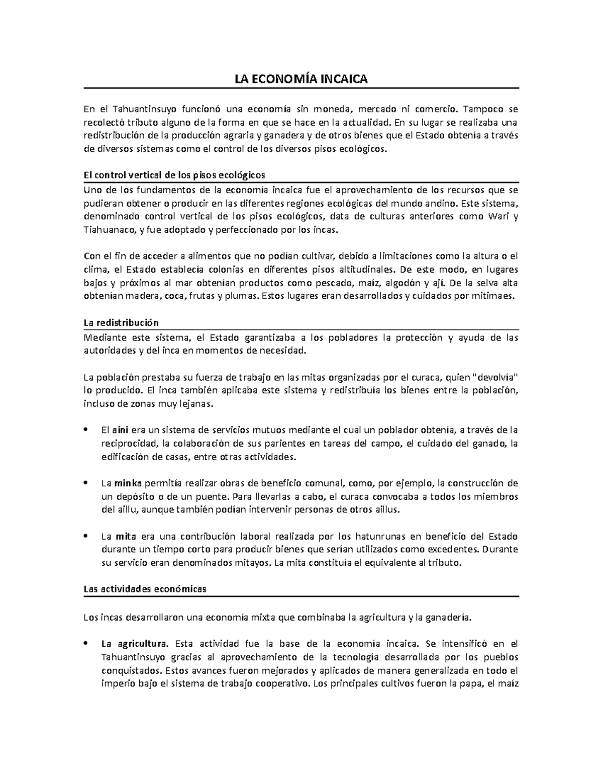 4.6 La economía incaica - LA ECONOMÍA INCAICA En el Tahuantinsuyo ...