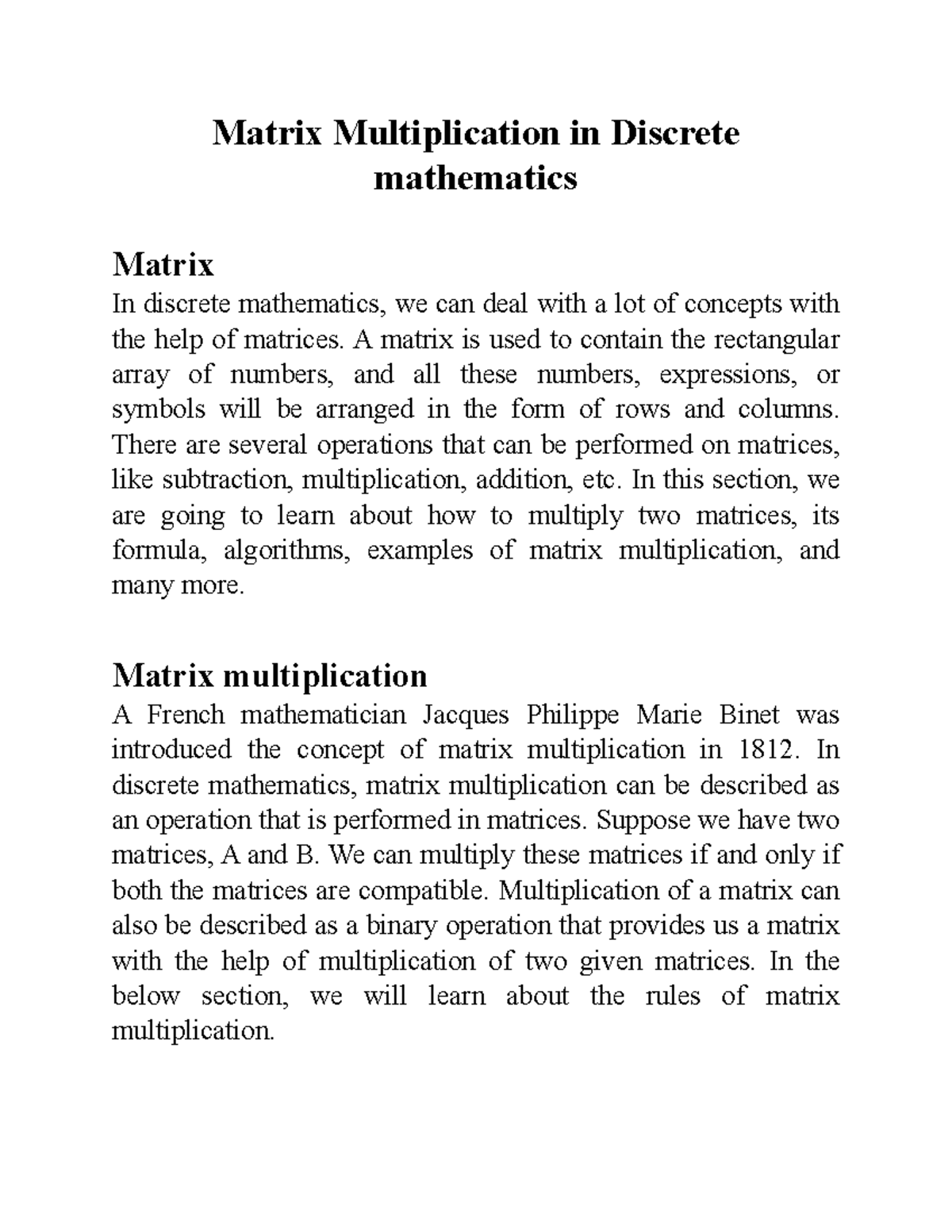 Matrix Multiplication - A matrix is used to contain the rectangular ...