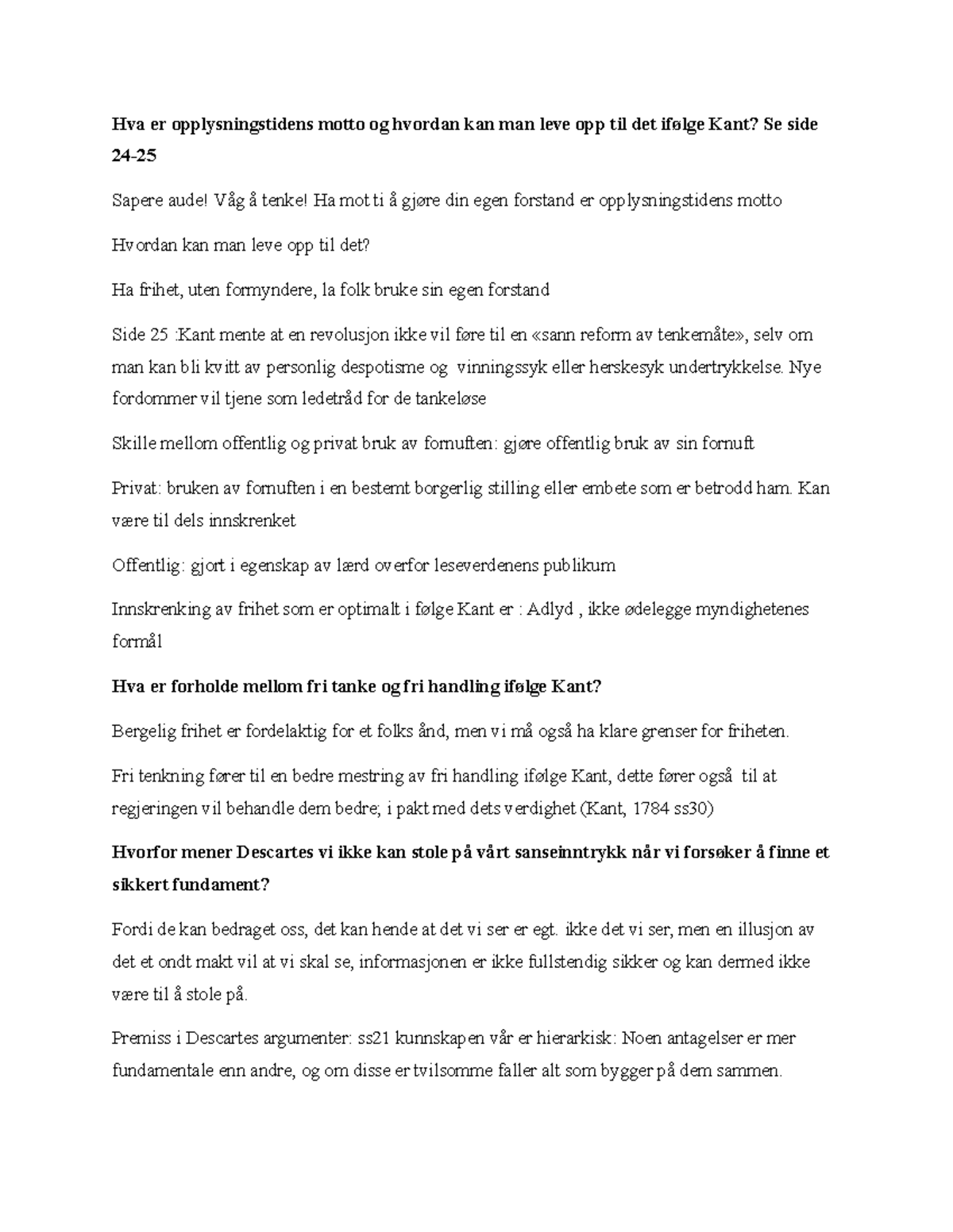 Exphil VITE VÆRE Gjøre - Sammendrag fra første kapittel i vvg - Hva er opplysningstidens motto ...