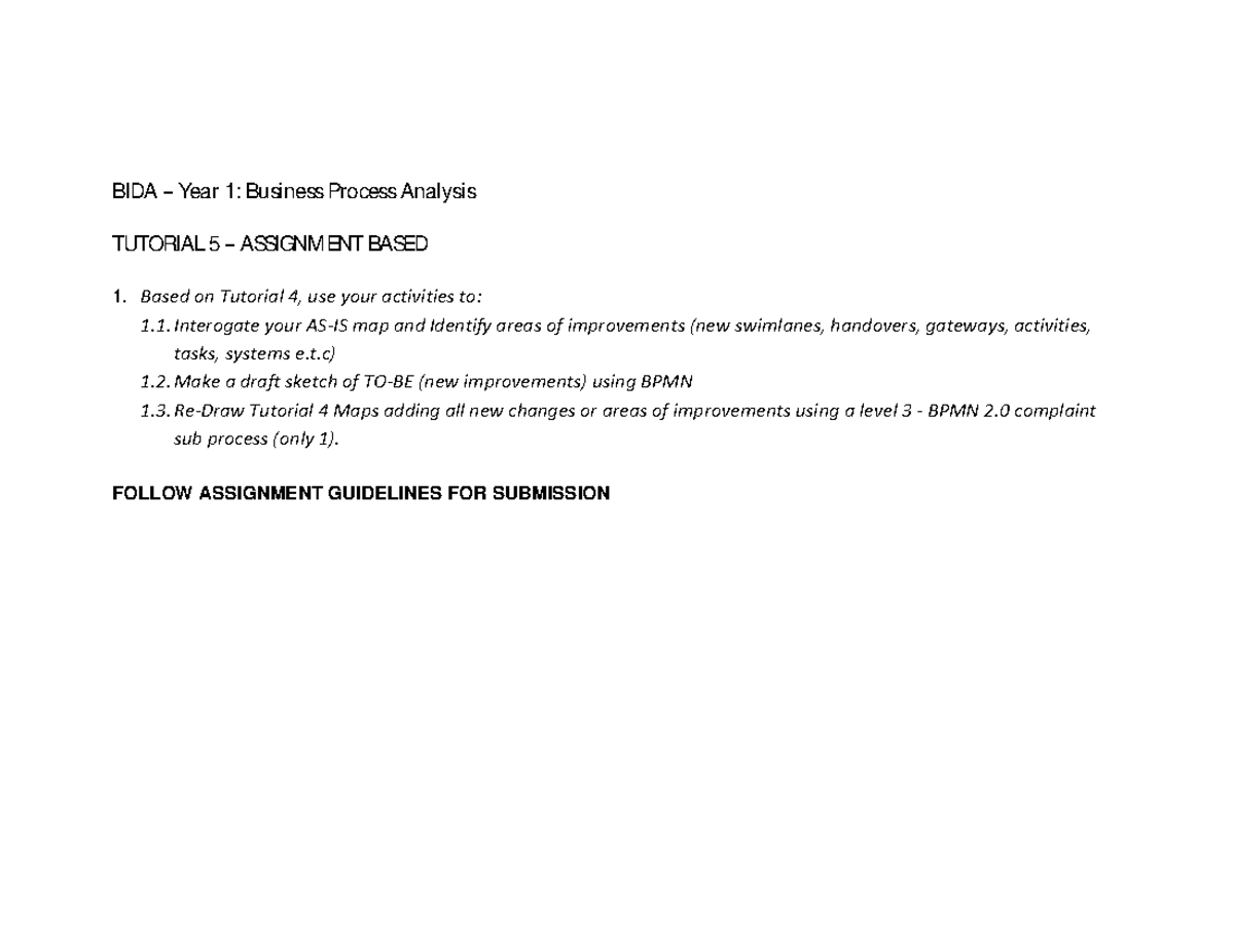 BI101 BPA Tutorial 5 ( Workflow Mapping BPMN) Assignment based - BIDA ʹ ...