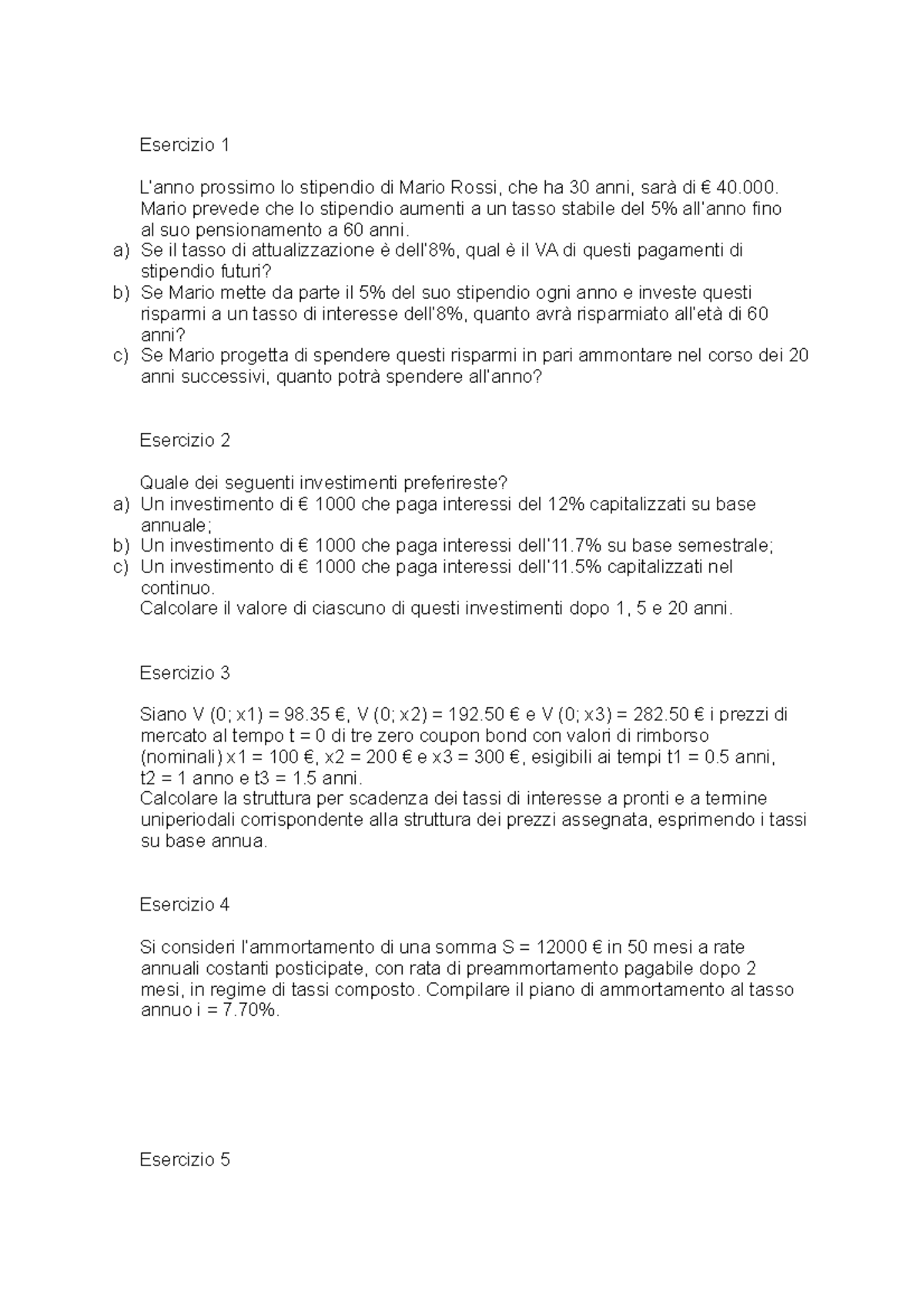 Esercizi di matematica finanziaria con soluzioni - Esercizio 1 L’anno ...
