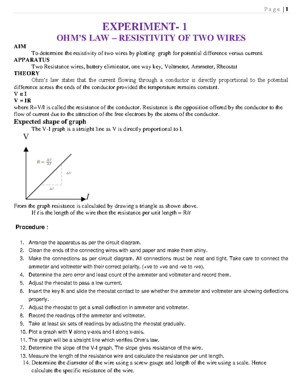 Physics XII practicals notes experiments activities 12 - EXPERIMENT- 1 ...