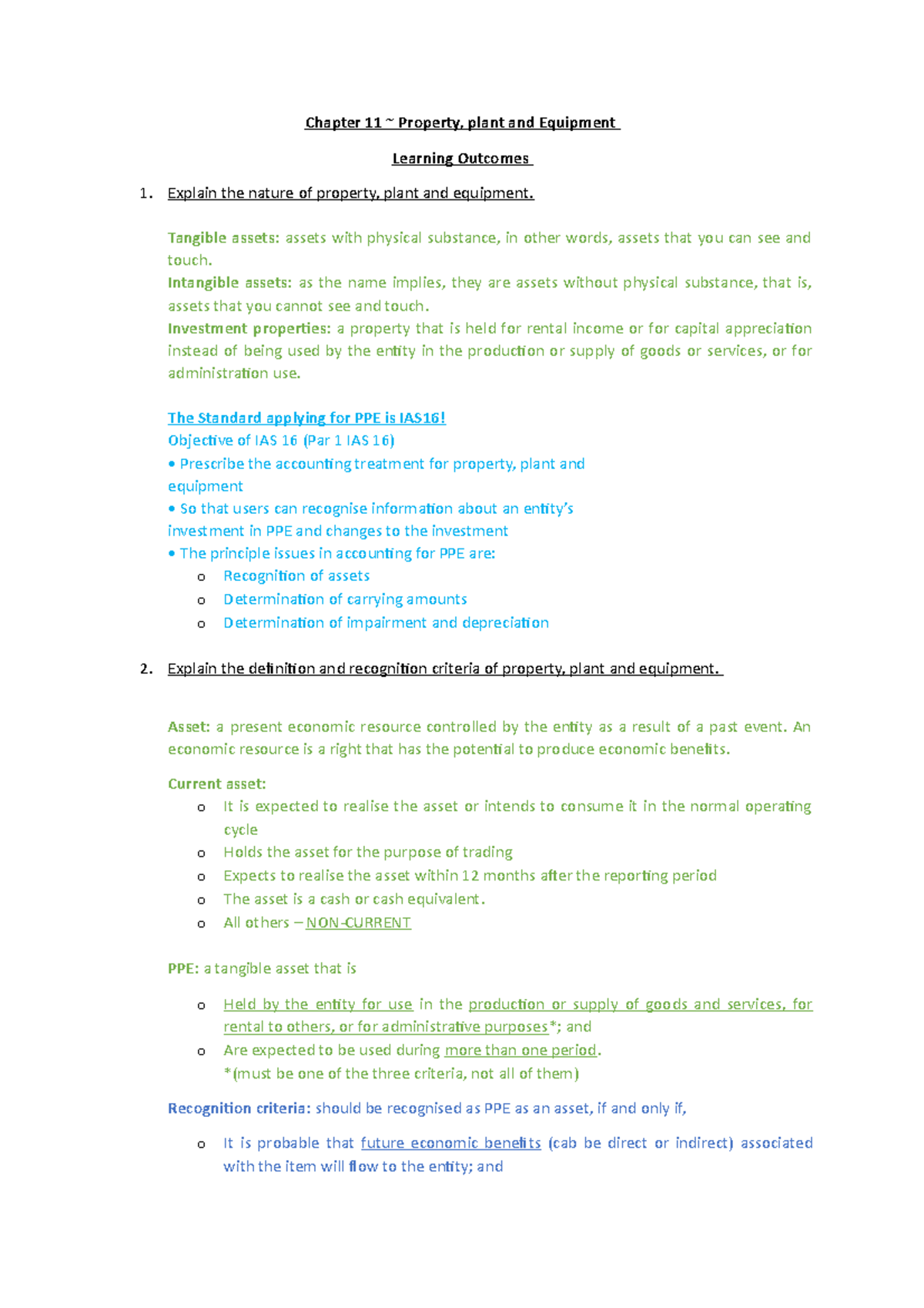 PPE notes - Summary on PPE , including IAS referencing - Chapter 11 ...