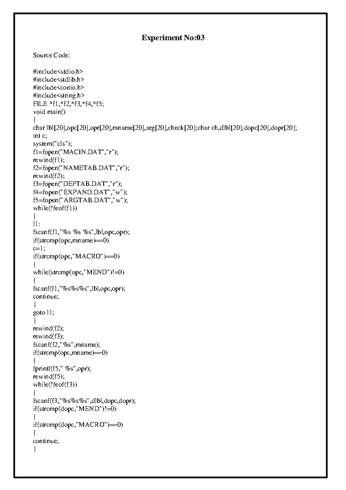 Spcc Expirement No3 Experiment No Source Code Include Include