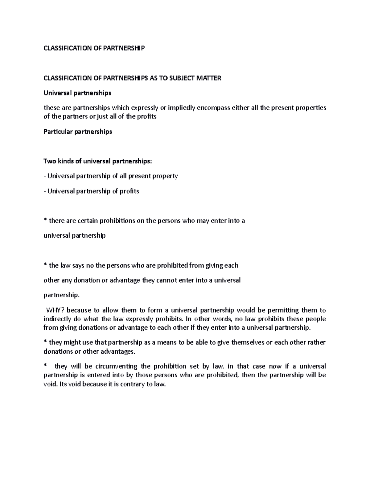 Partnerships 1 - CLASSIFICATION OF PARTNERSHIP CLASSIFICATION OF ...