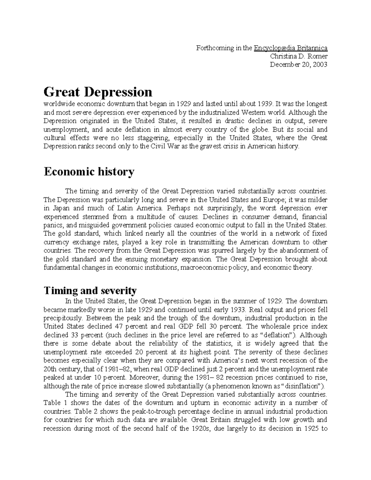Great depression - Forthcoming in the Encyclopædia Britannica Christina ...