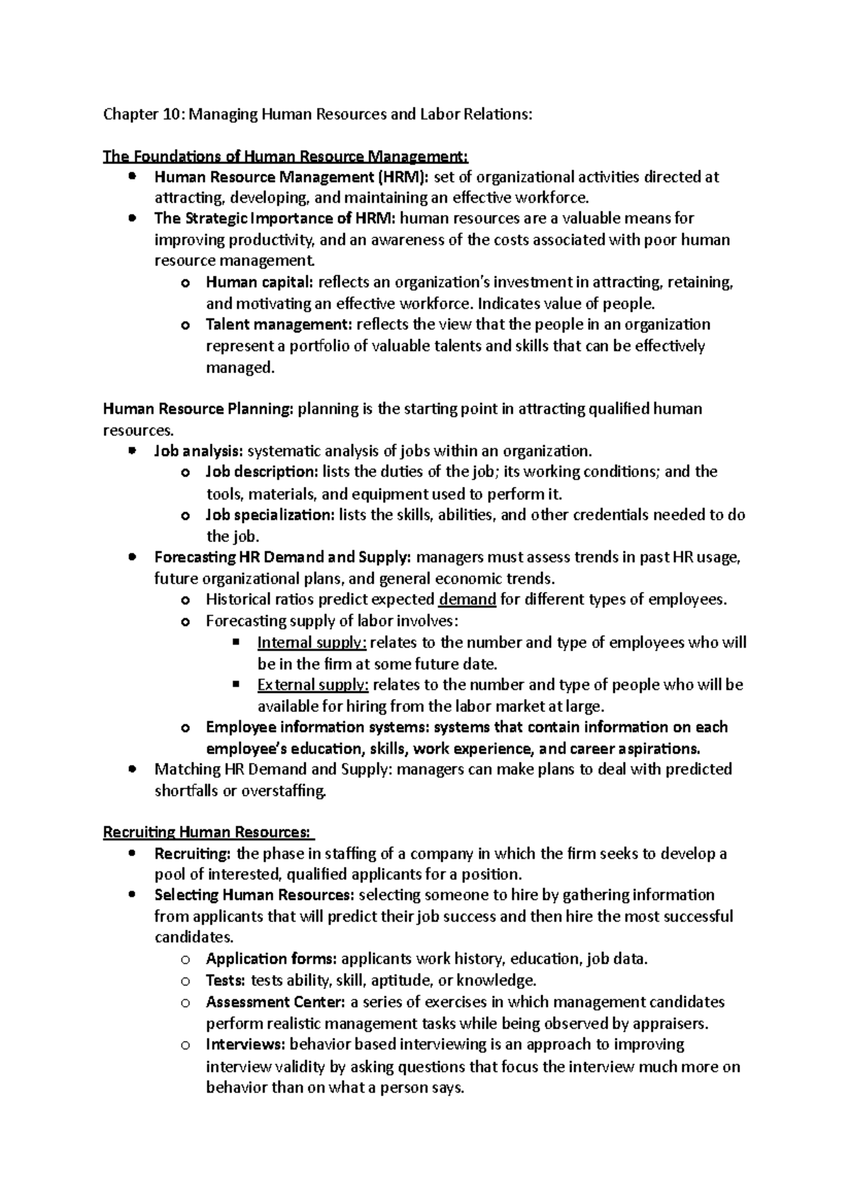 Chapter 10- Managing HR and Labor Relations - Chapter 10: Managing ...