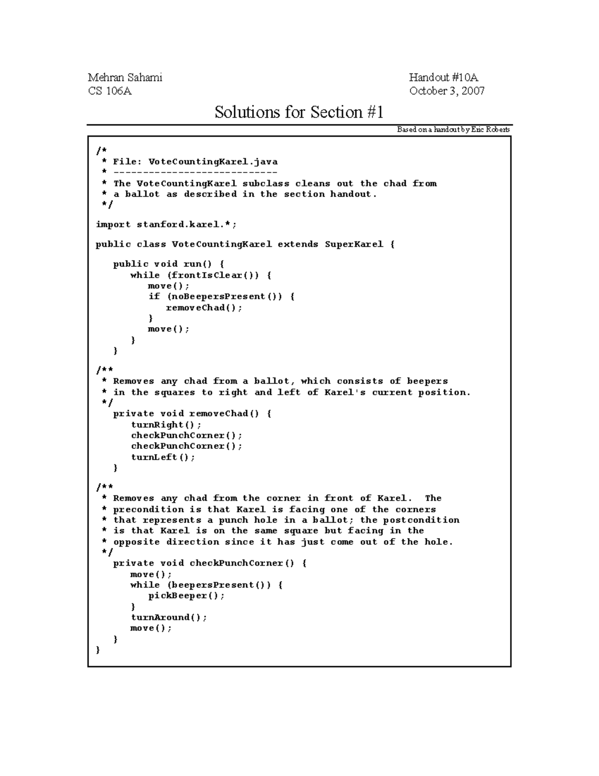10a section 1 solutions - Mehran Sahami Handout #10A CS 106A October 3 ...