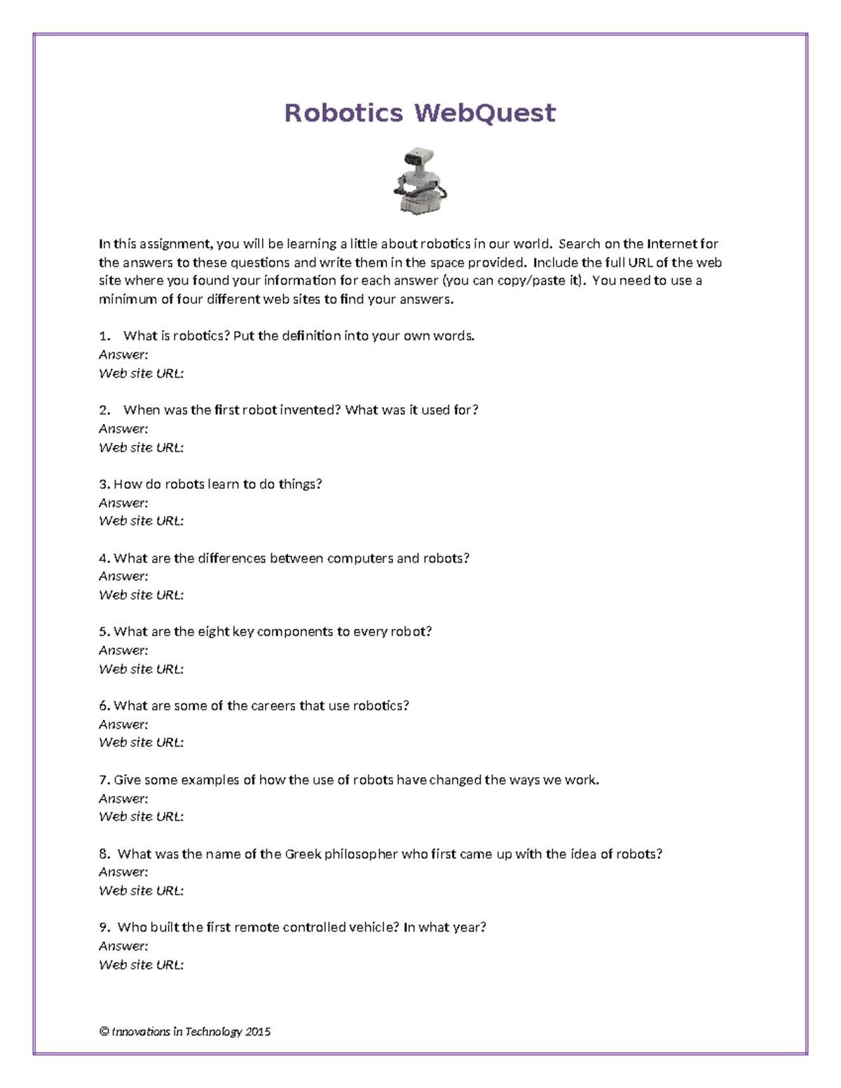 Stephen Rodriguez - Robotics Webquest - Print - Robotics WebQuest In ...