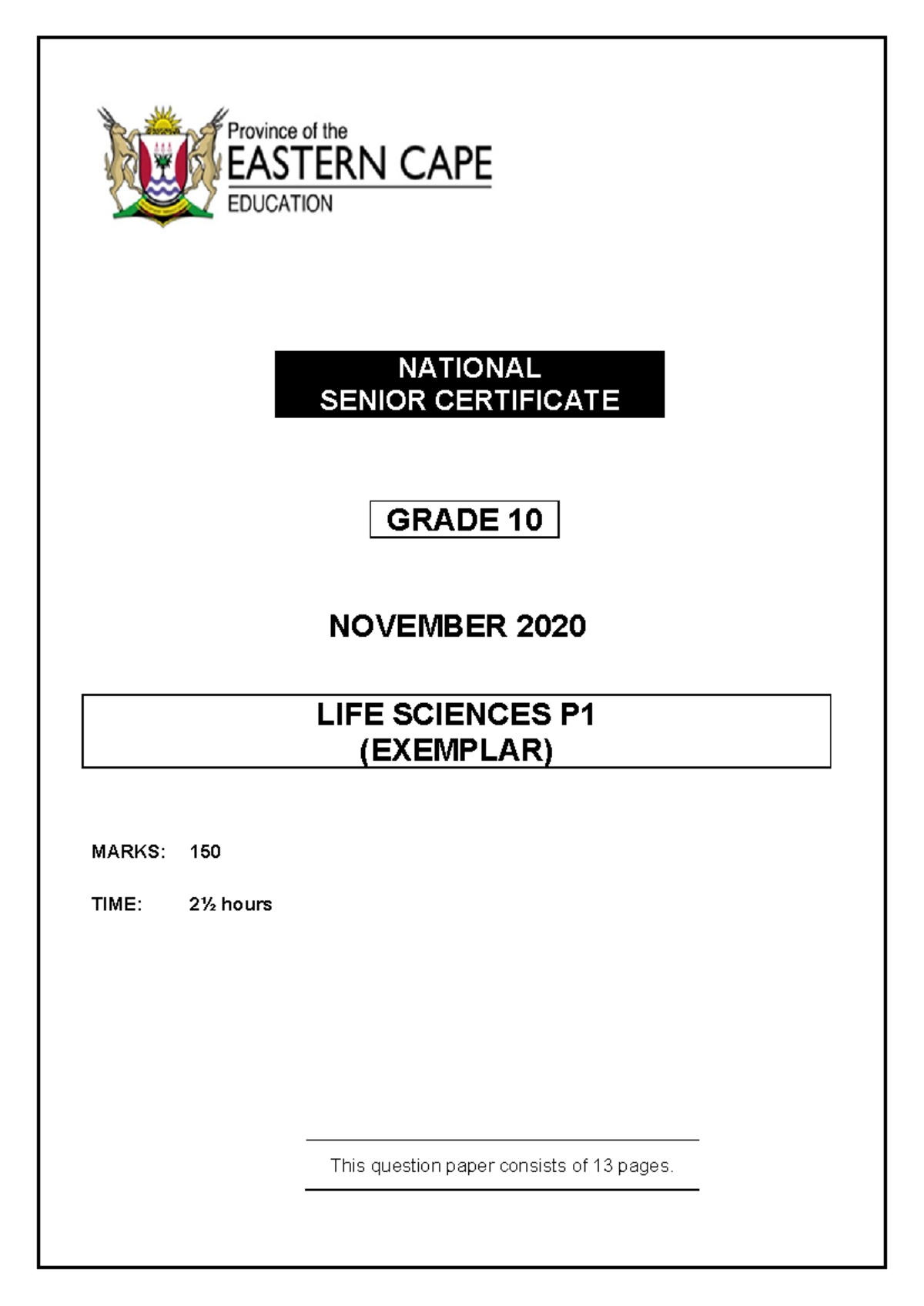 LIFE Sciences P1 GR10 QP NOV2020 English - NATIONAL SENIOR CERTIFICATE ...