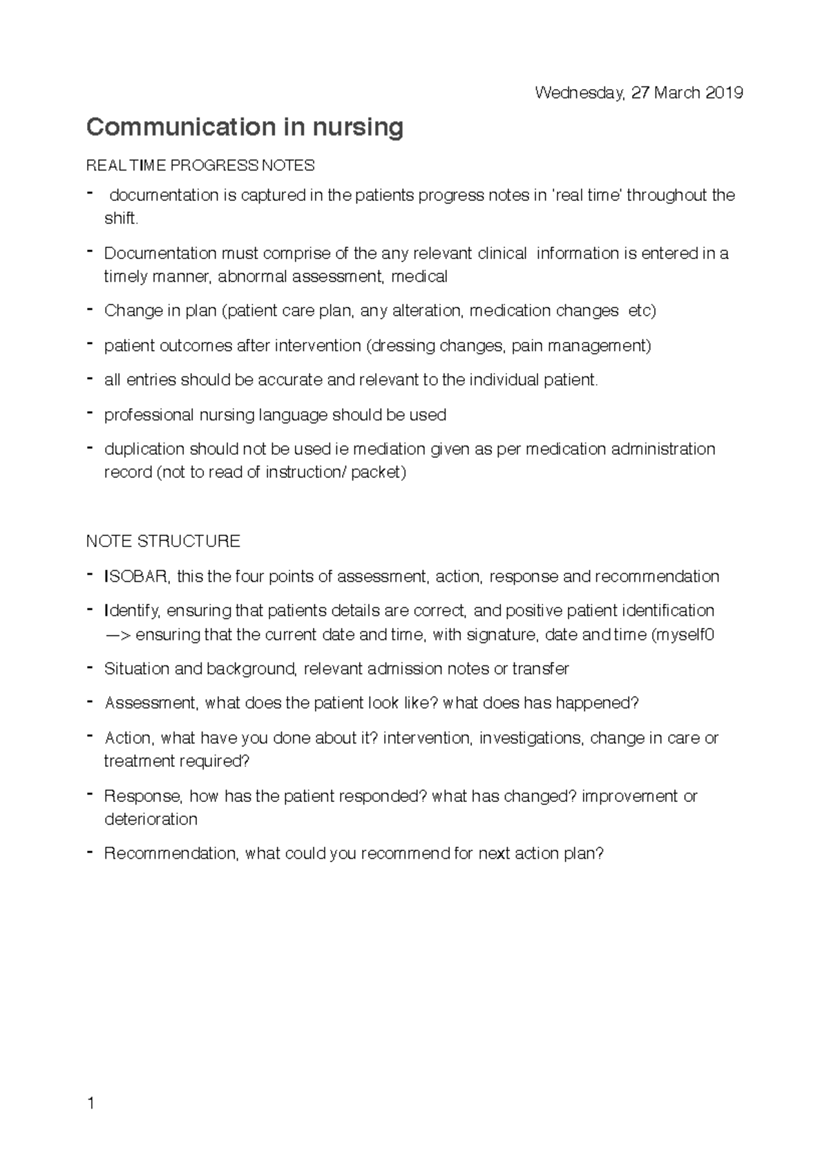 Surgical Nursing Week 3 - Wednesday, 27 March 2019 Communication in ...