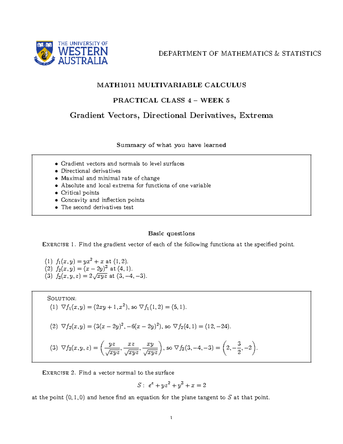 MATH1011 Practical 4 Week 5solutions - DEPARTMENT OF MATHEMATICS ...