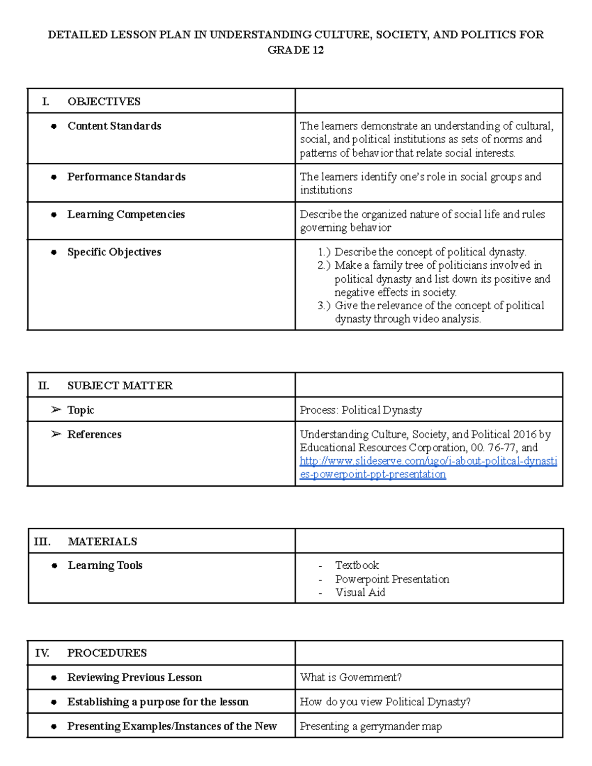 Lesson PLAN - DETAILED LESSON PLAN IN UNDERSTANDING CULTURE, SOCIETY ...