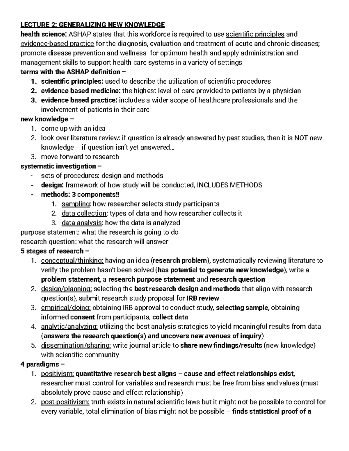Han251 notes lectures 1-3 - LECTURE 2: GENERALIZING NEW KNOWLEDGE ...