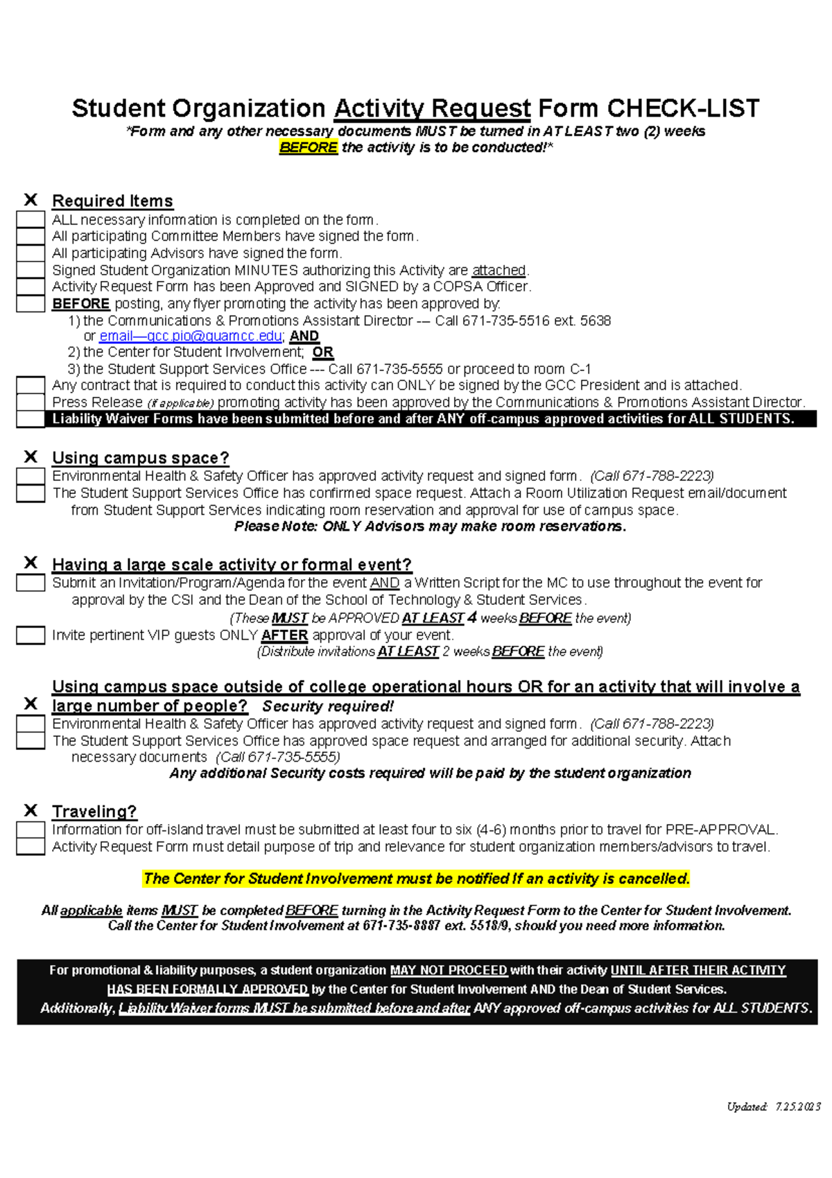 Activity request #1 - N/A - Updated: 7. 25. 2023 Student Organization ...