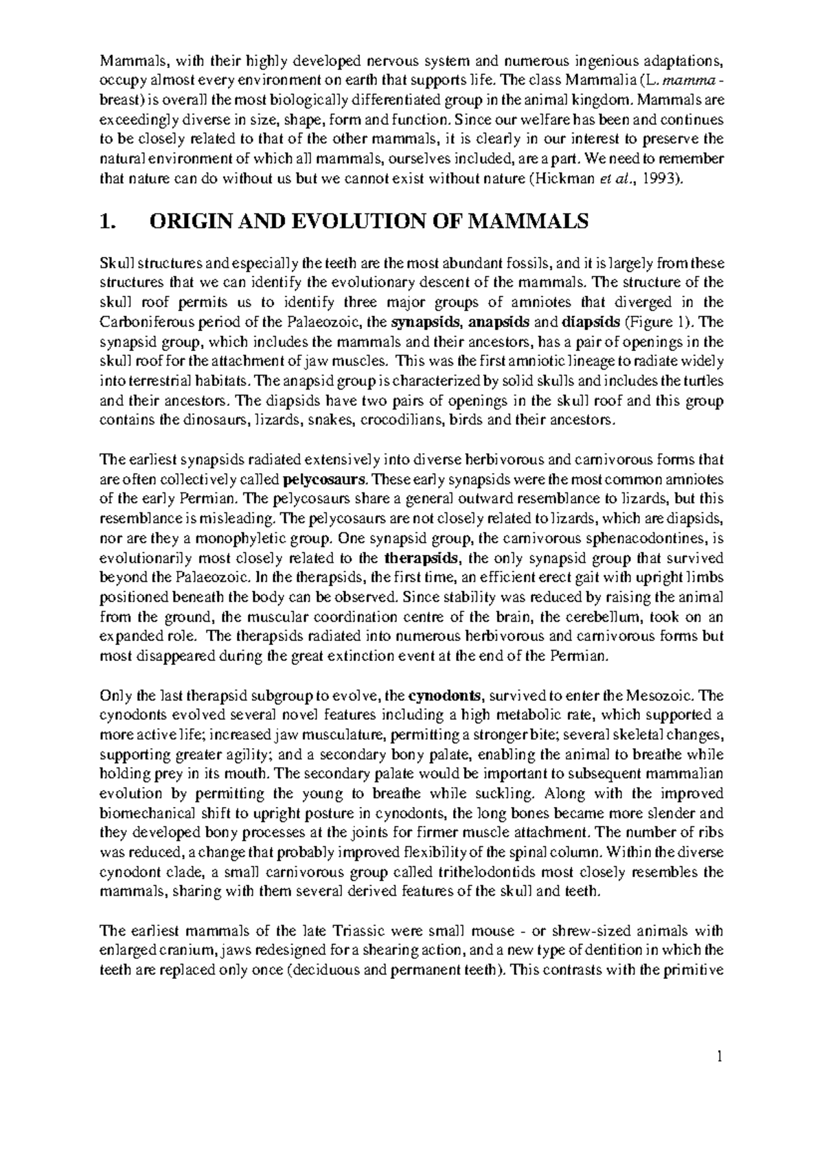 Biol III - Mammal Theory Notes - Mammals, with their highly developed ...