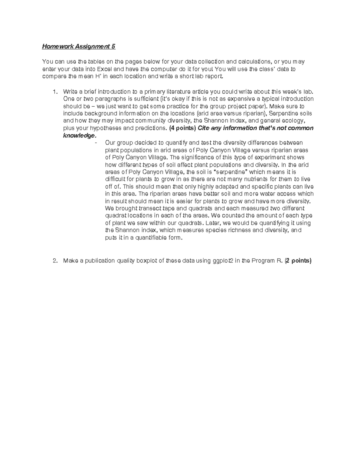 Bio 263 hw assignment 5 - homework 5 - Homework Assignment 5 You can ...