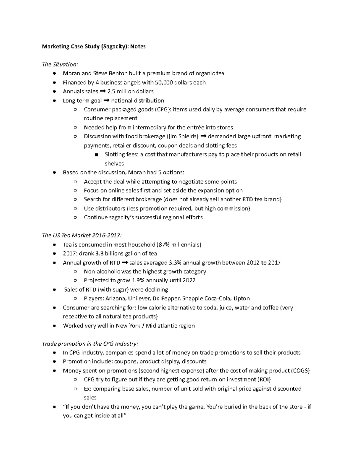 Case Study 2 - Answers - Marketing Case Study (Sagacity): Notes The ...