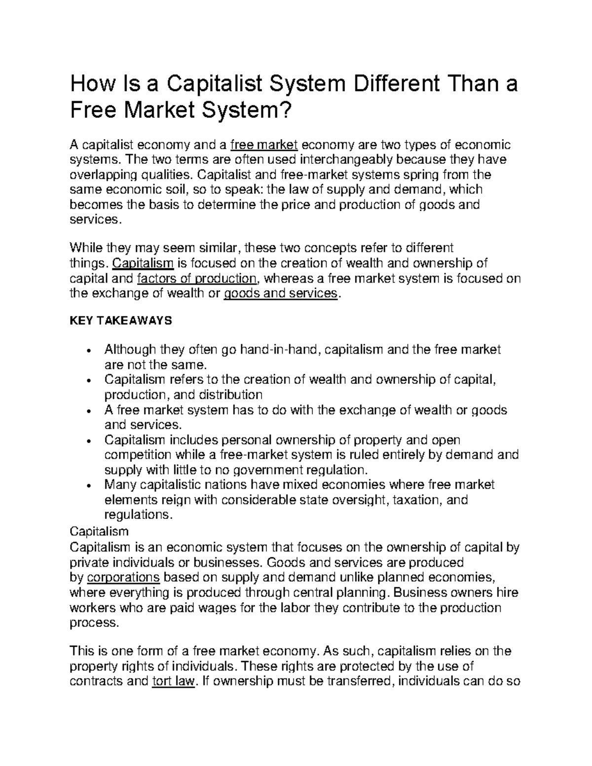 How Is a Capitalist System Different Than a Free Market System - How Is ...