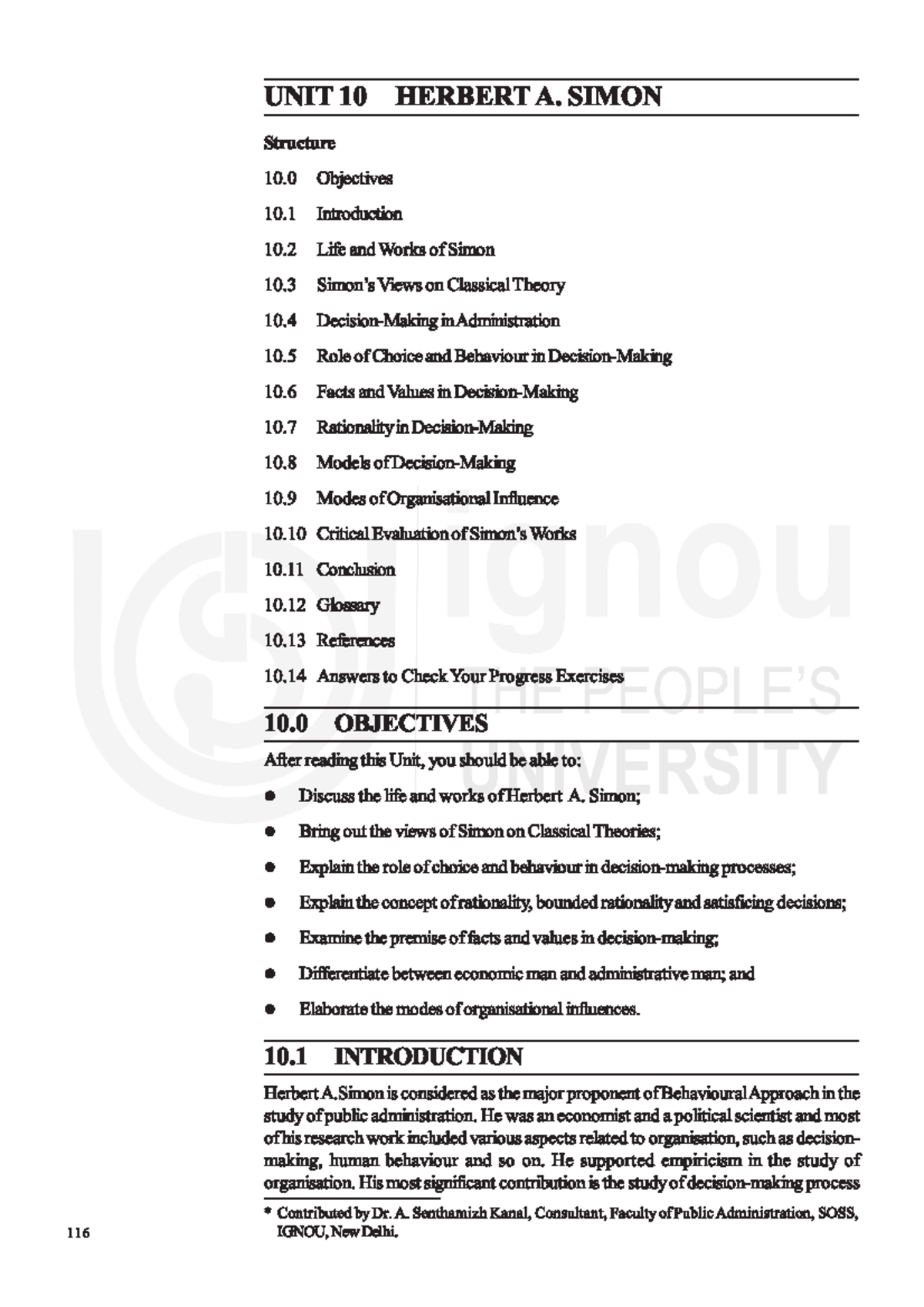 Unit10 - Herbert Simon ignou - Political science - Studocu