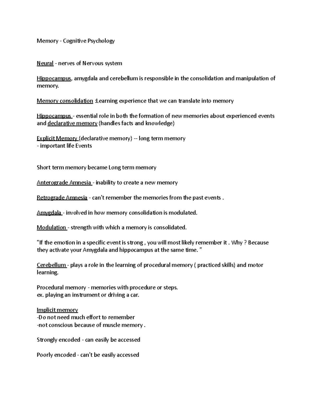 Memory-cogni - lecture - Memory - Cognitive Psychology Neural - nerves of Nervous system - Studocu