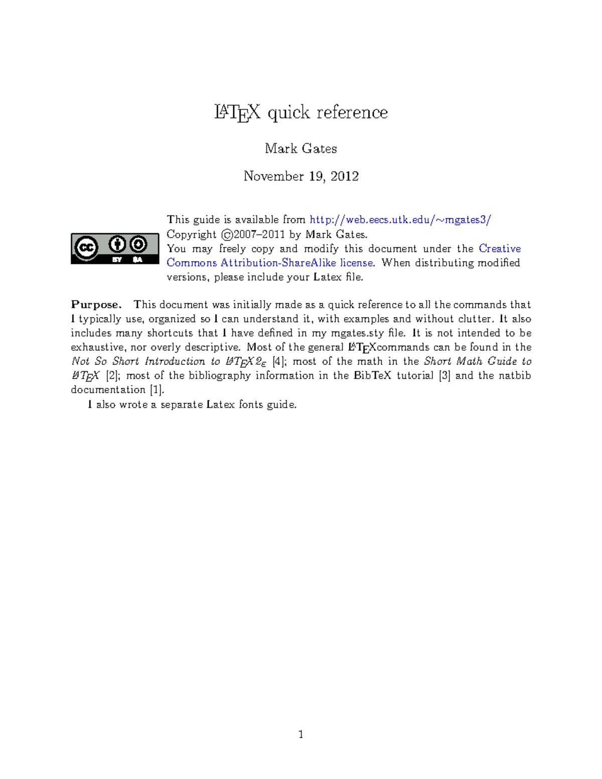 Latex - sdfsdfsdf - LATEX quick reference Mark Gates November 19, 2012 ...