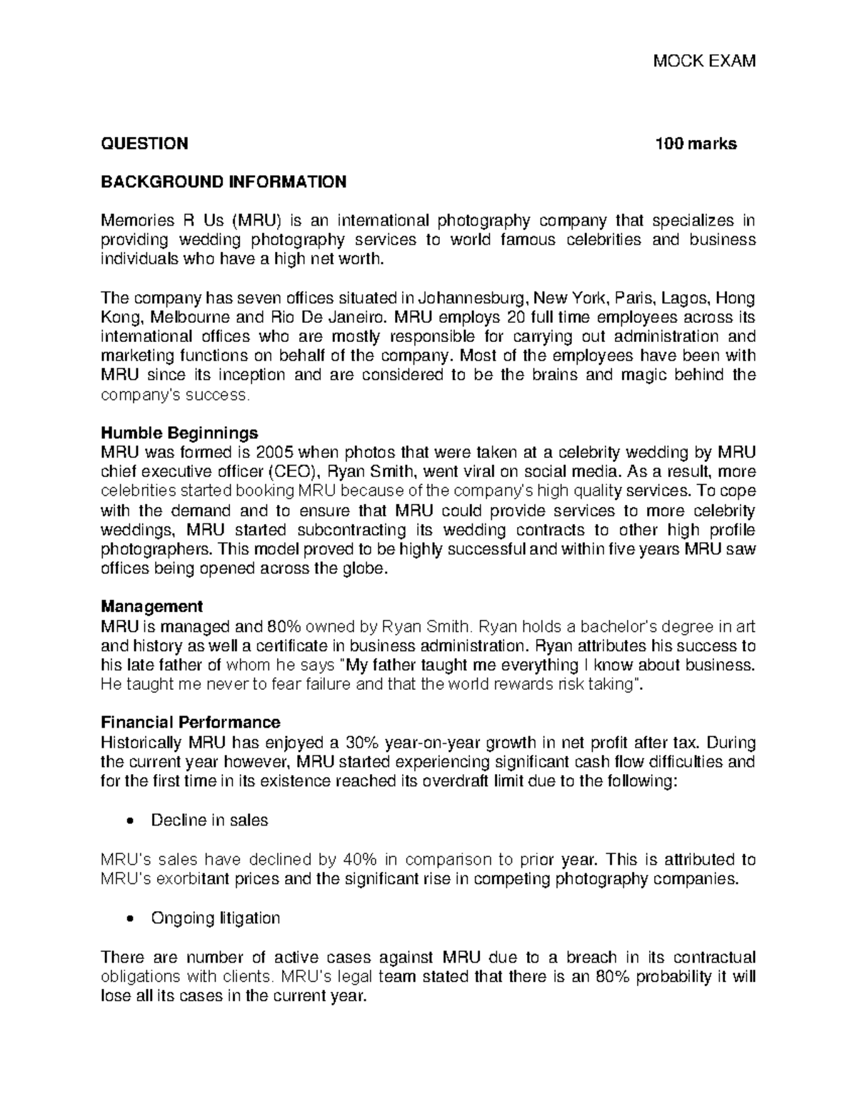 AUE3761 MOCK EXAM - practice questions - QUESTION 100 marks BACKGROUND ...