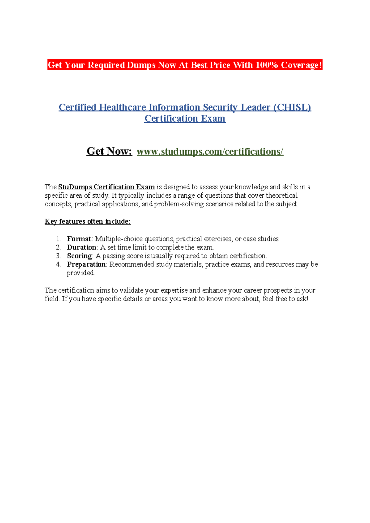 Certified Healthcare Information Security Leader ( Chisl) Certification ...