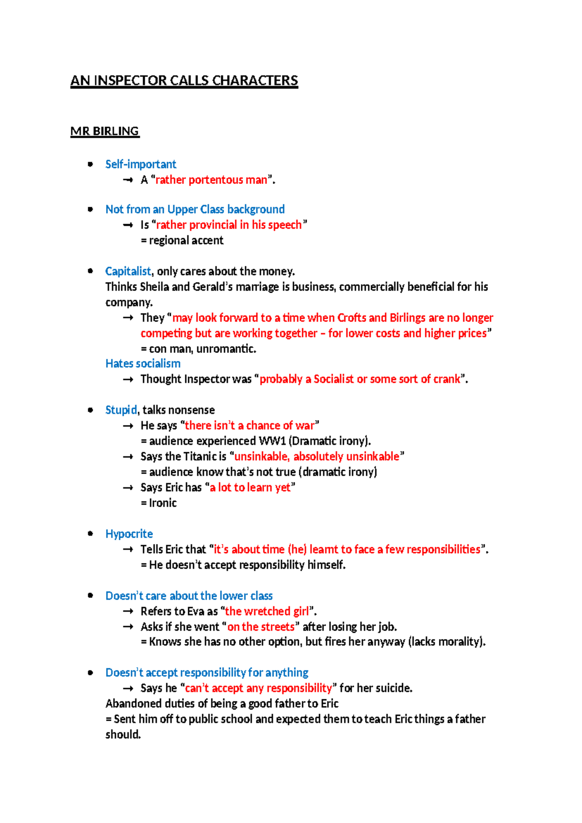 An Inspector Calls - Character Analysis - AN INSPECTOR CALLS CHARACTERS ...