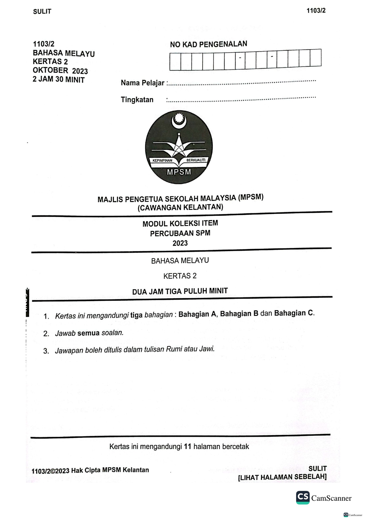Bahasa Melayu K2 Trial MPSM Kelantan 2023 - BM-Bahasa Melayu - Studocu