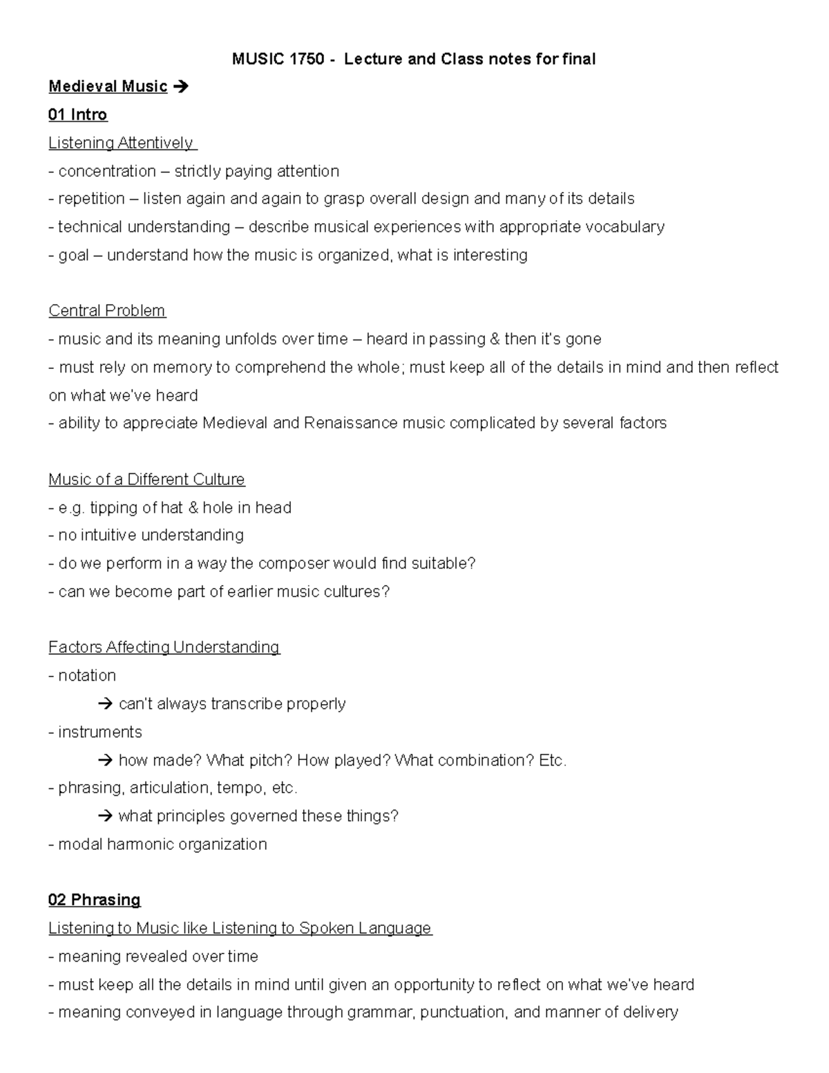 Music 1750 - Medieval Music Notes - MUSIC 1750 - Lecture and Class ...