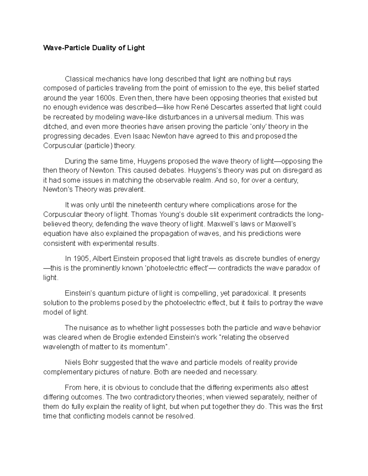 Wave-Particle Duality of Light - Wave-Particle Duality of Light ...