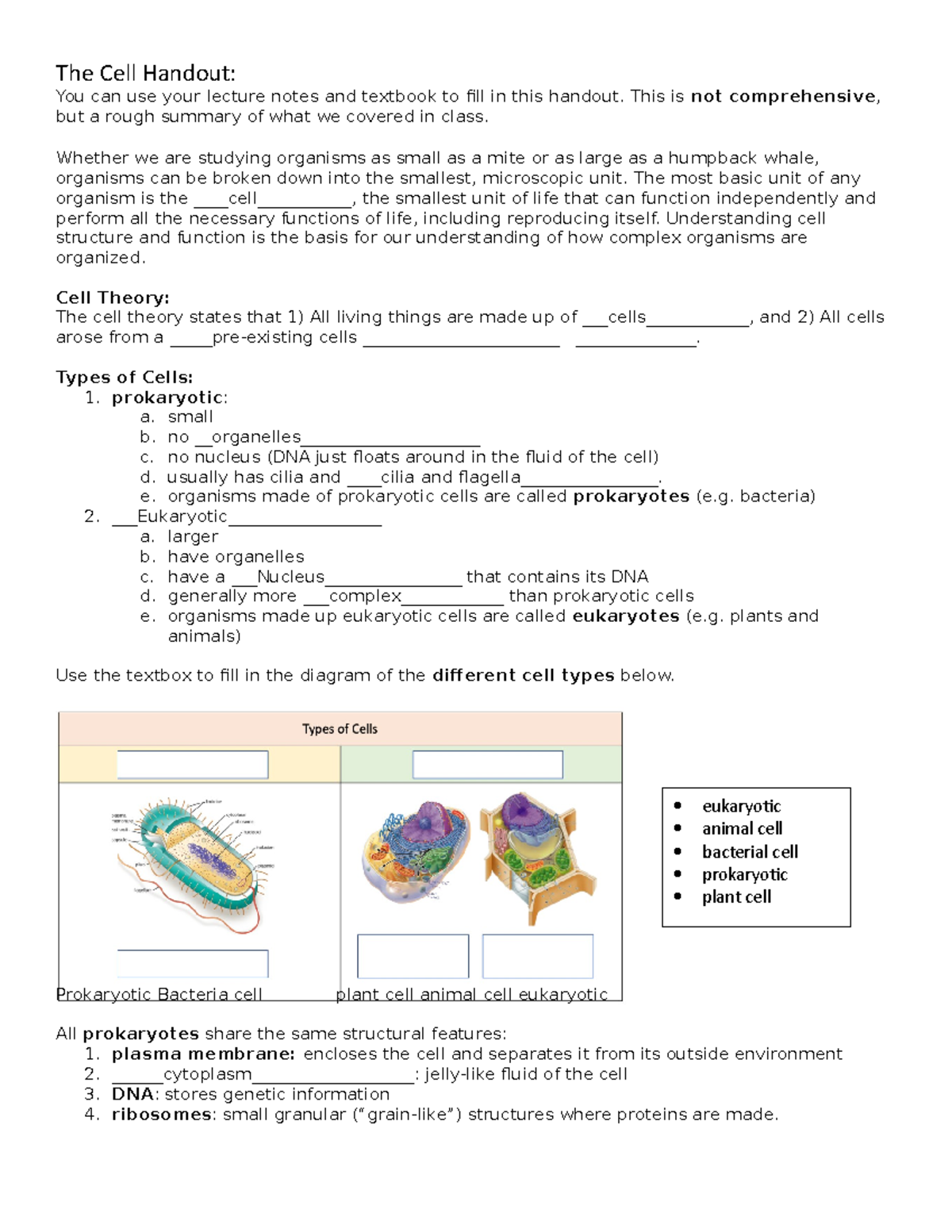 The Cell Handout - Lecture notes 4 - The Cell Handout: You can use your ...