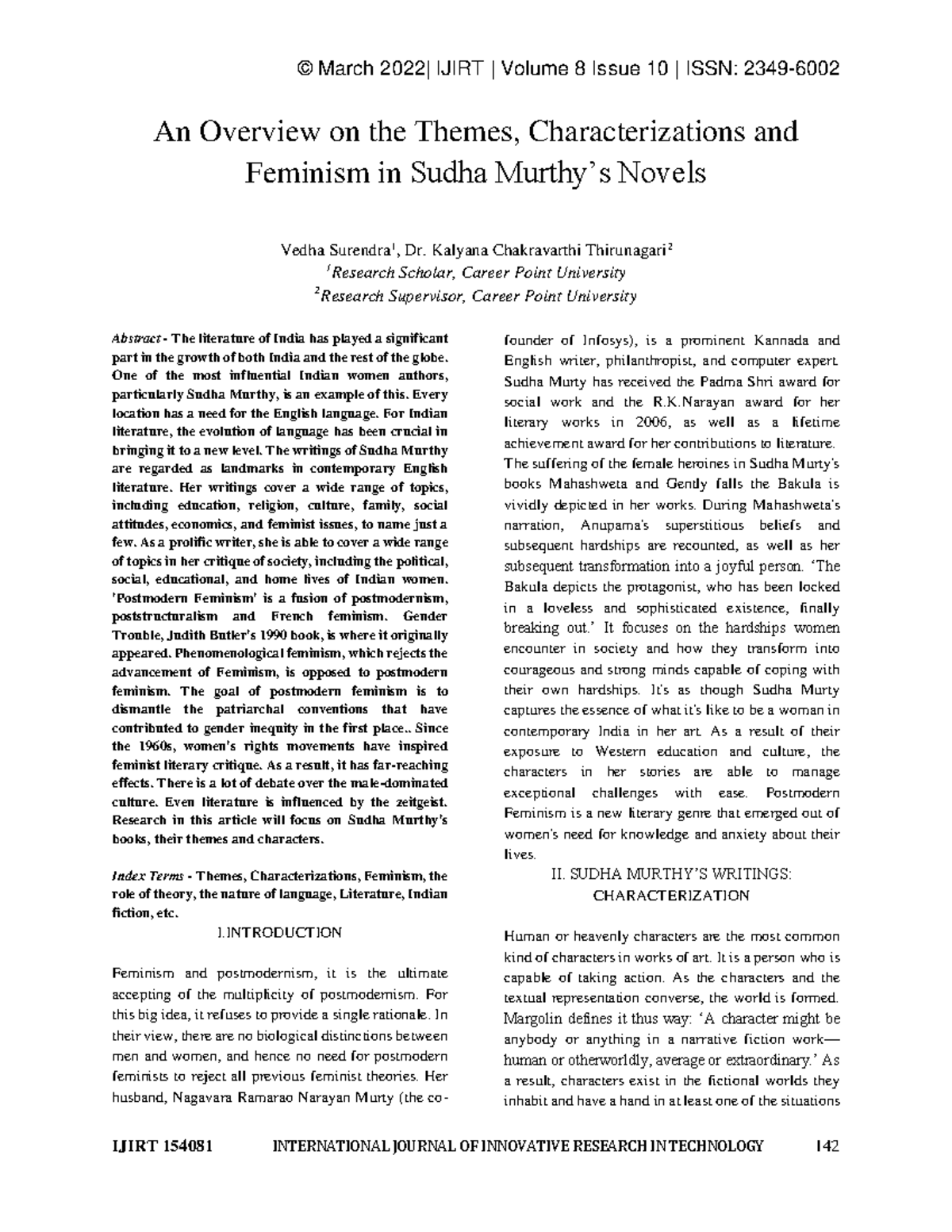 Ijirt 154081 Paper - Sss - An Overview on the Themes, Characterizations ...