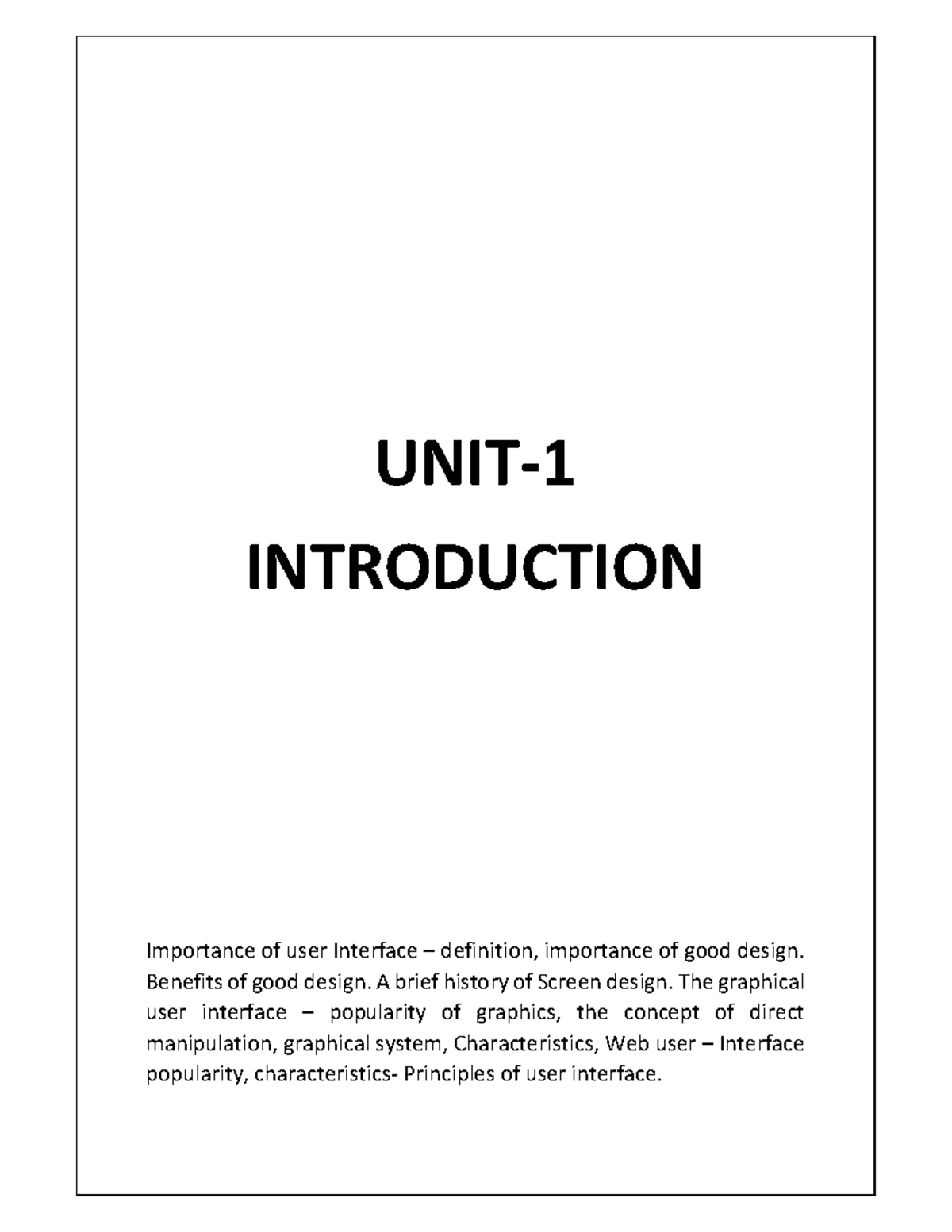 HCI Unit1 - hci u1 - UNIT- INTRODUCTION Importance of user Interface – definition, importance of ...
