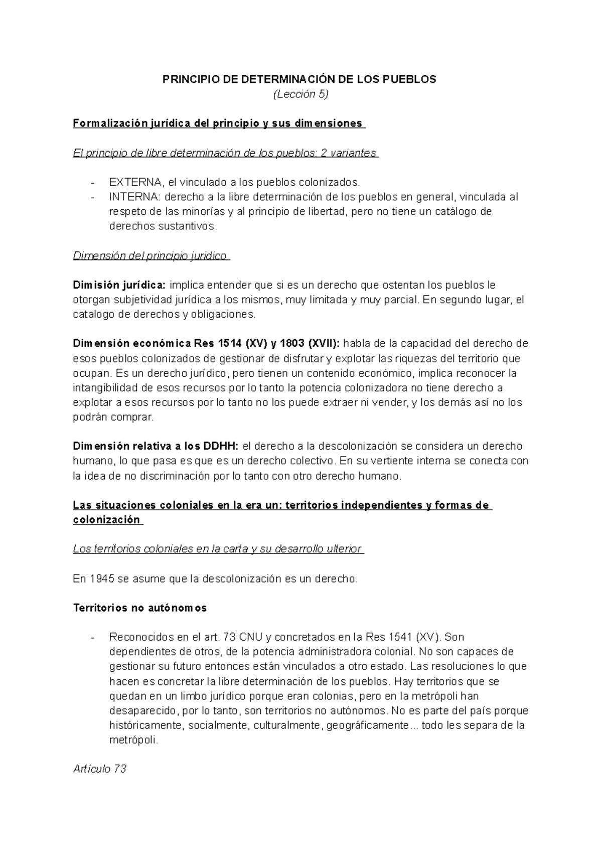 Tema 5 DIP. La libre determinación de los pueblos - PRINCIPIO DE ...