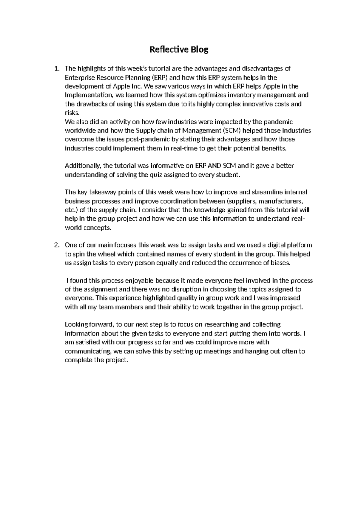 Reflective Blog week 3 - Participation activity. Reflection blog - Reflective Blog 1. The ...