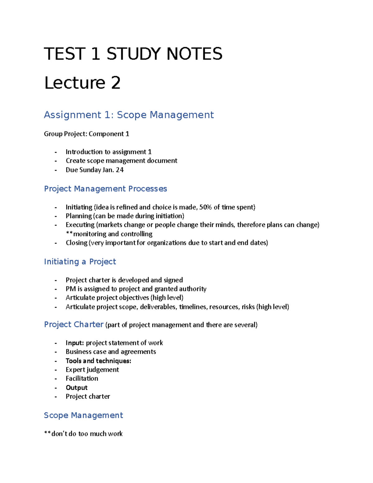 TEST 1 Study Notes - Lecture and textbook material - TEST 1 STUDY NOTES ...