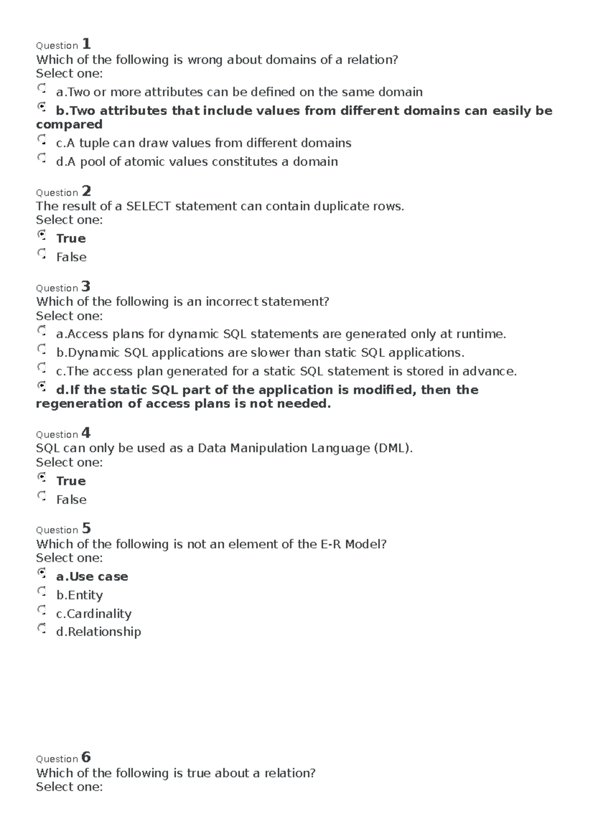 CS2203 - the official final graded quiz - Question 1 Which of the following is wrong about ...