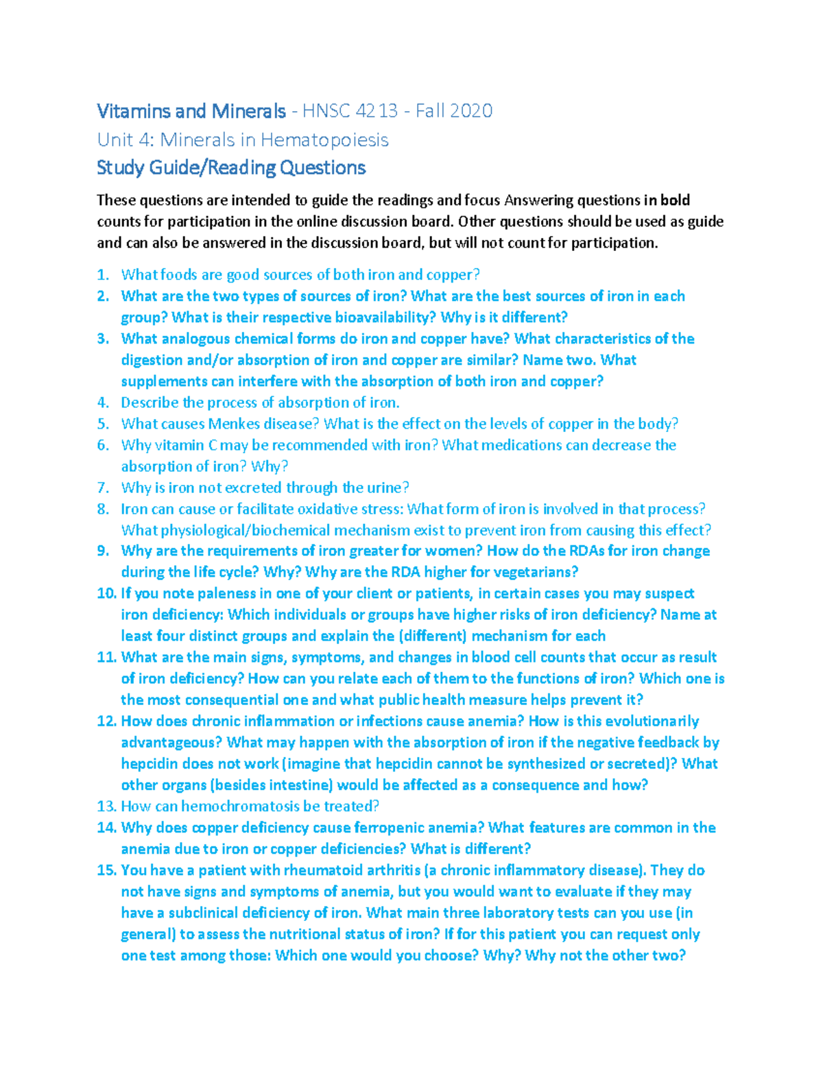 HNSC 4213 - Reading Questions - Unit 4 - 2010 15 - Vitamins and ...
