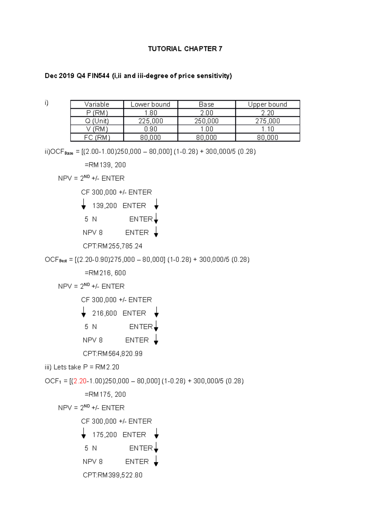 Tutorial Chapter 7 - TUTORIAL CHAPTER 7 Dec 2019 Q4 FIN544 (i,ii and iii-degree of price - Studocu
