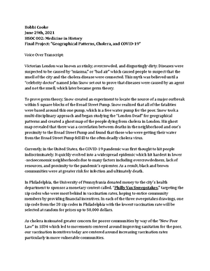 HSOC 002: Medicine in History Notes - Bobbi Cooke- HSOC 002- Medicine ...