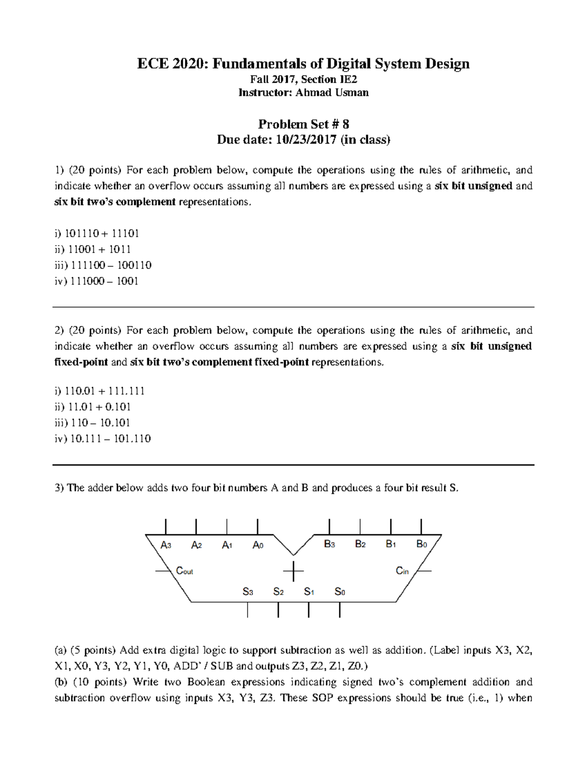 ECE2020 problem set 8 - ECE 2020: Fundamentals of Digital System Design Fall 2017, Section IE ...