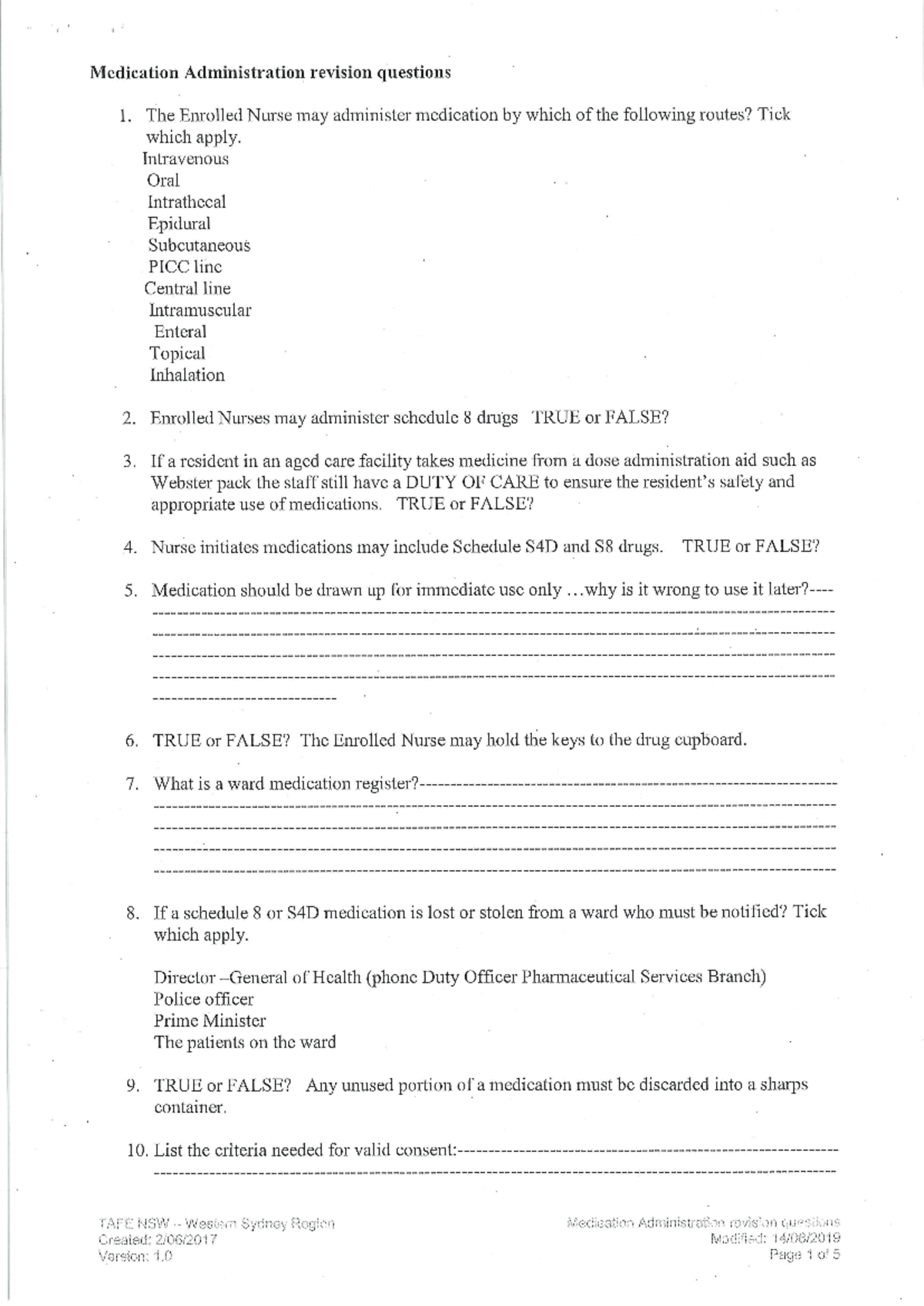 Medication administration revision - HLTEN039 - Studocu